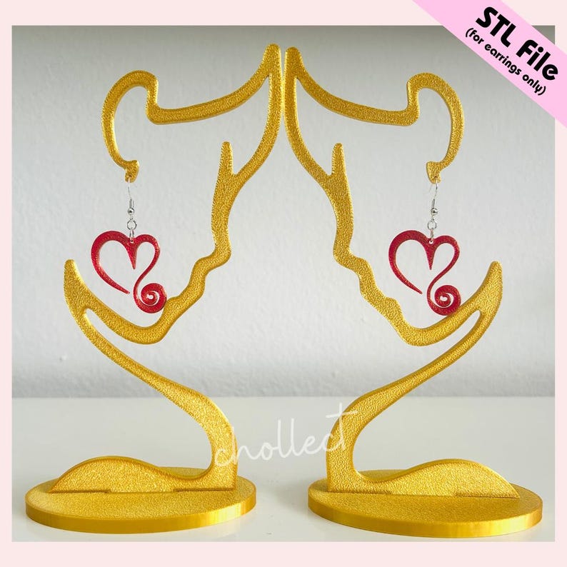 Heart Swirl Earrings STL File: 3D Print Dangle Earring Design (digital ...