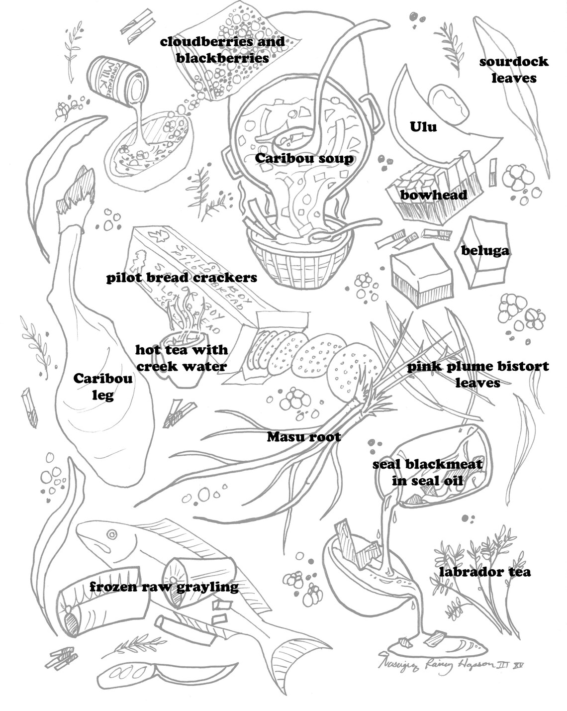 Inupiaq Food Love - Alaska Native Hand Drawn Coloring Page - Etsy