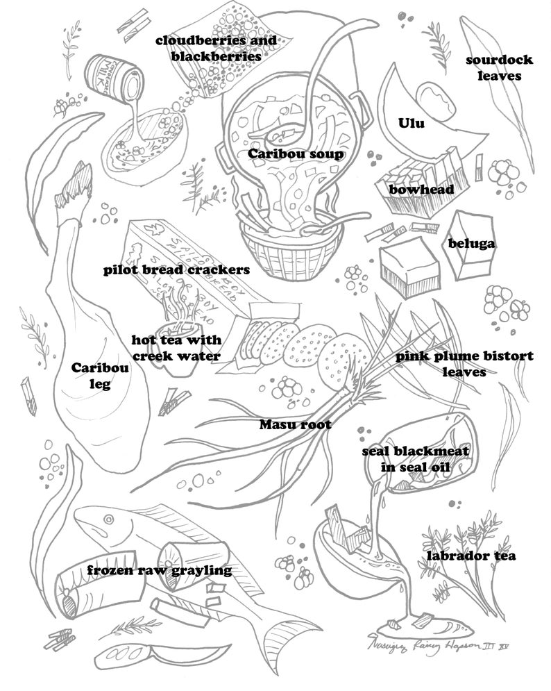 Inupiaq Food Love - Alaska Native Hand Drawn Coloring Page - Etsy