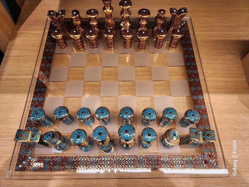 Handmade Ottoman Chess Set – Luxury Glass & Gold Gilded Collectible ...