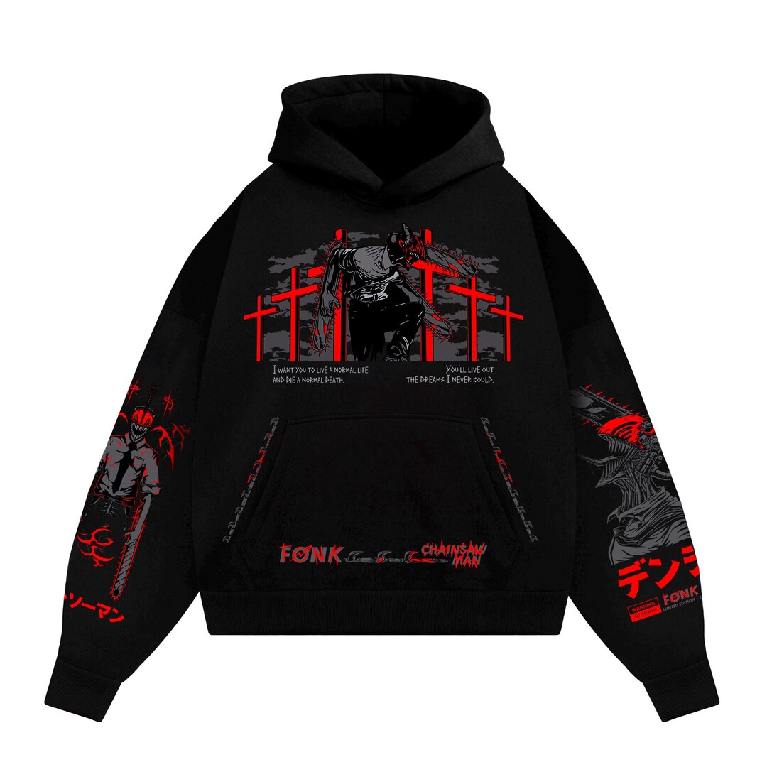 Denji, Chainsaw-man, LIMITED Black Demi-season HOODIE, Anime and Manga ...