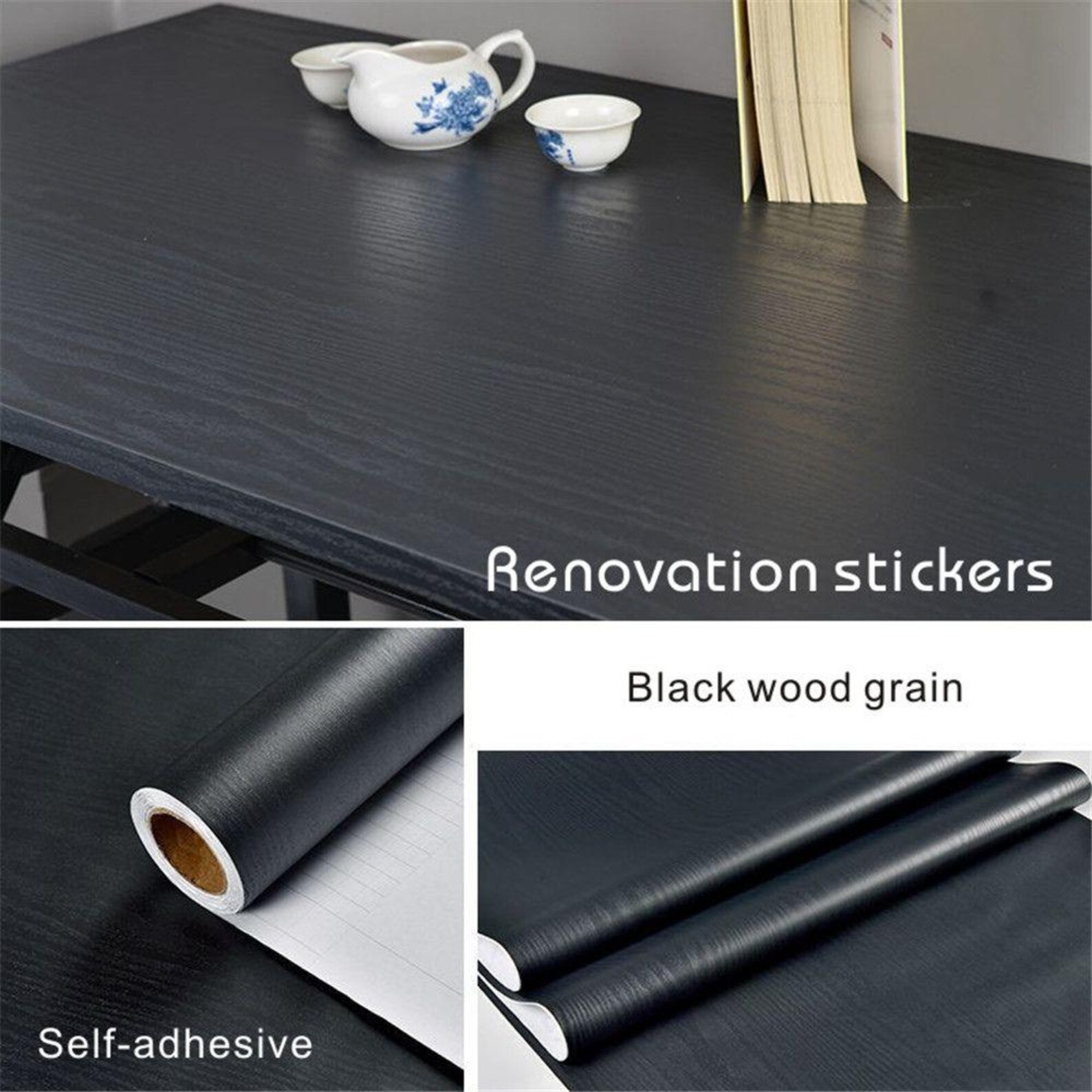 Black Wood Home Decor Furniture Wallpaper, Waterproof Wall Sticker ...