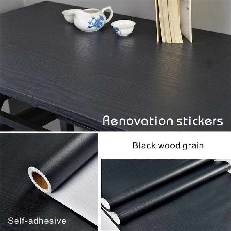 Black Wood Home Decor Furniture Wallpaper, Waterproof Wall Sticker ...