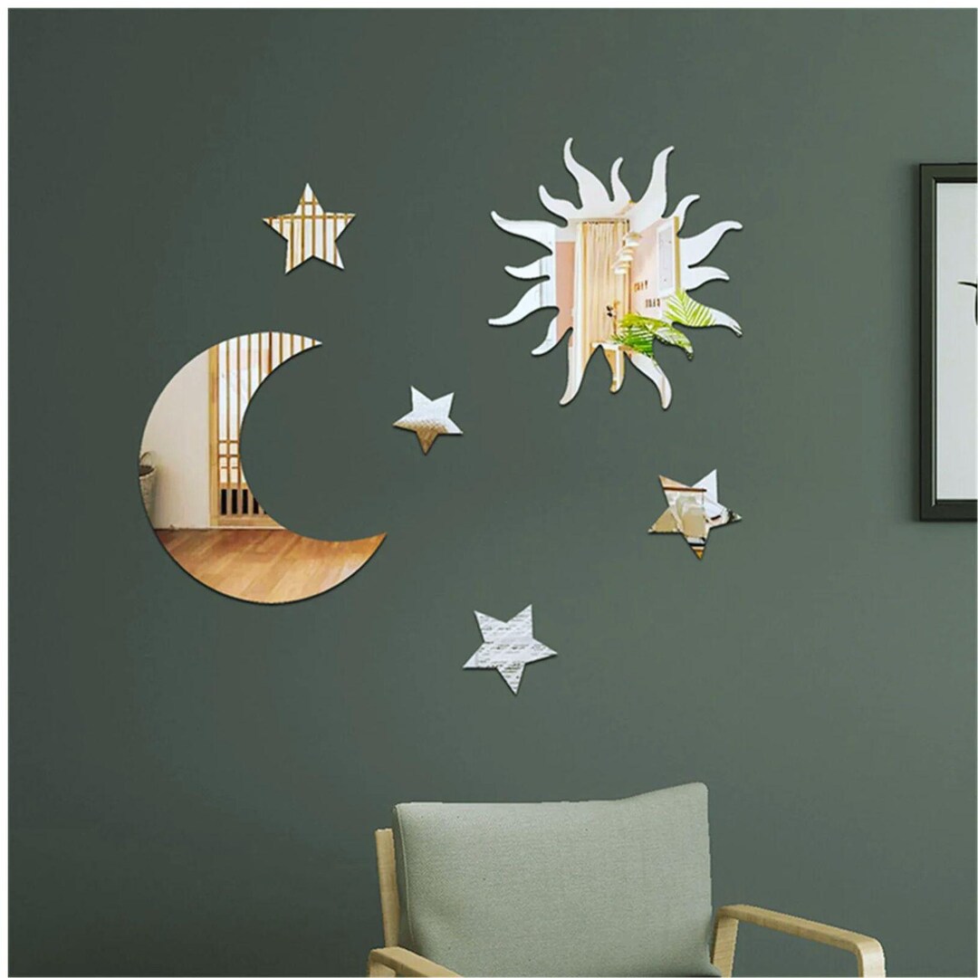 3D Star Moon Shaped Mirror Wall Sticker Acrylic, Self-adhesive ...