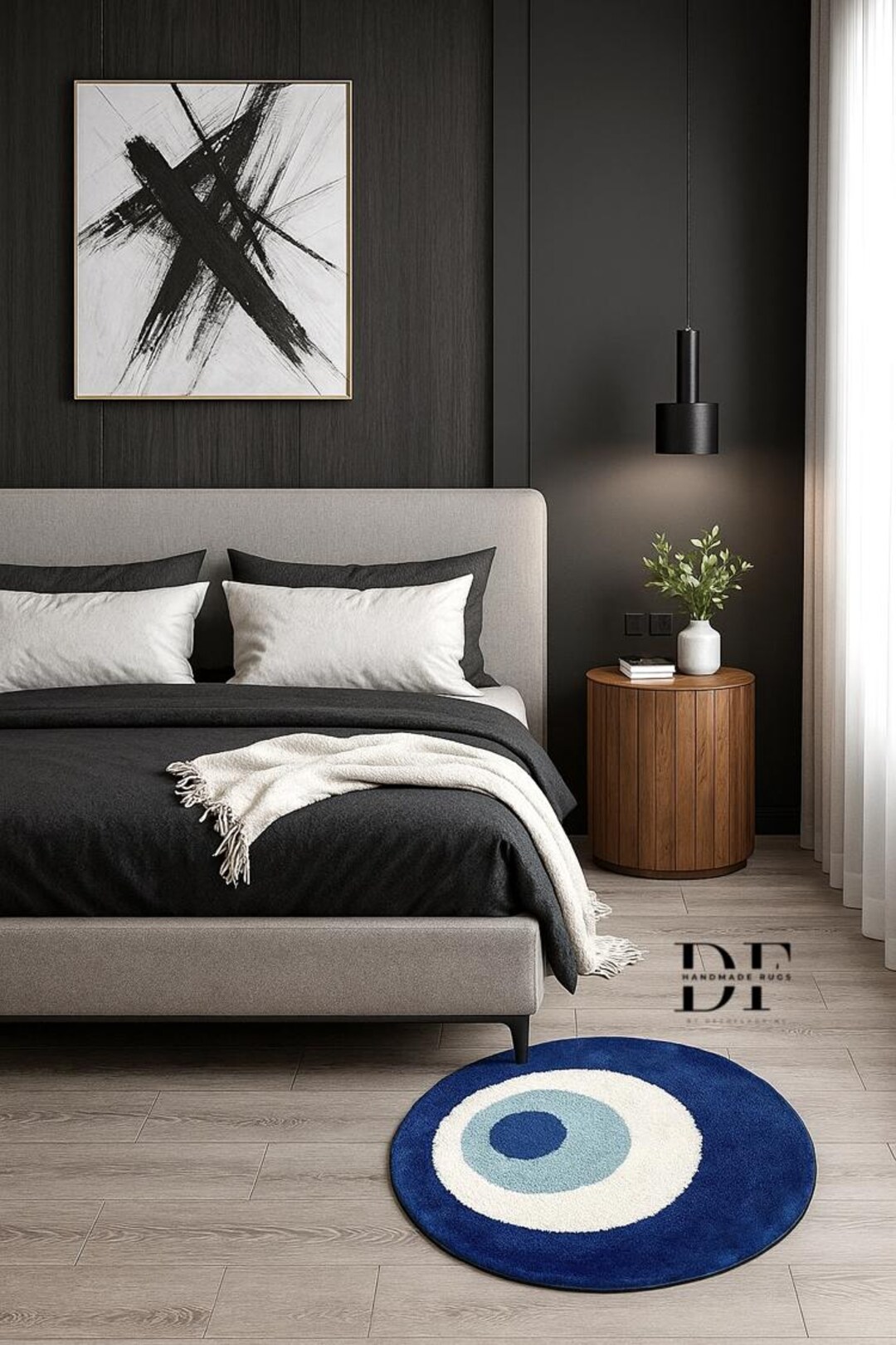 Handmade Evil Eye Rug: Blue Turkish Boho Decor - Etsy