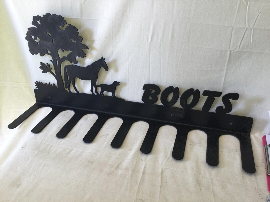 Black Metal Wall Mounted Boot Rack With Country Scene - Etsy