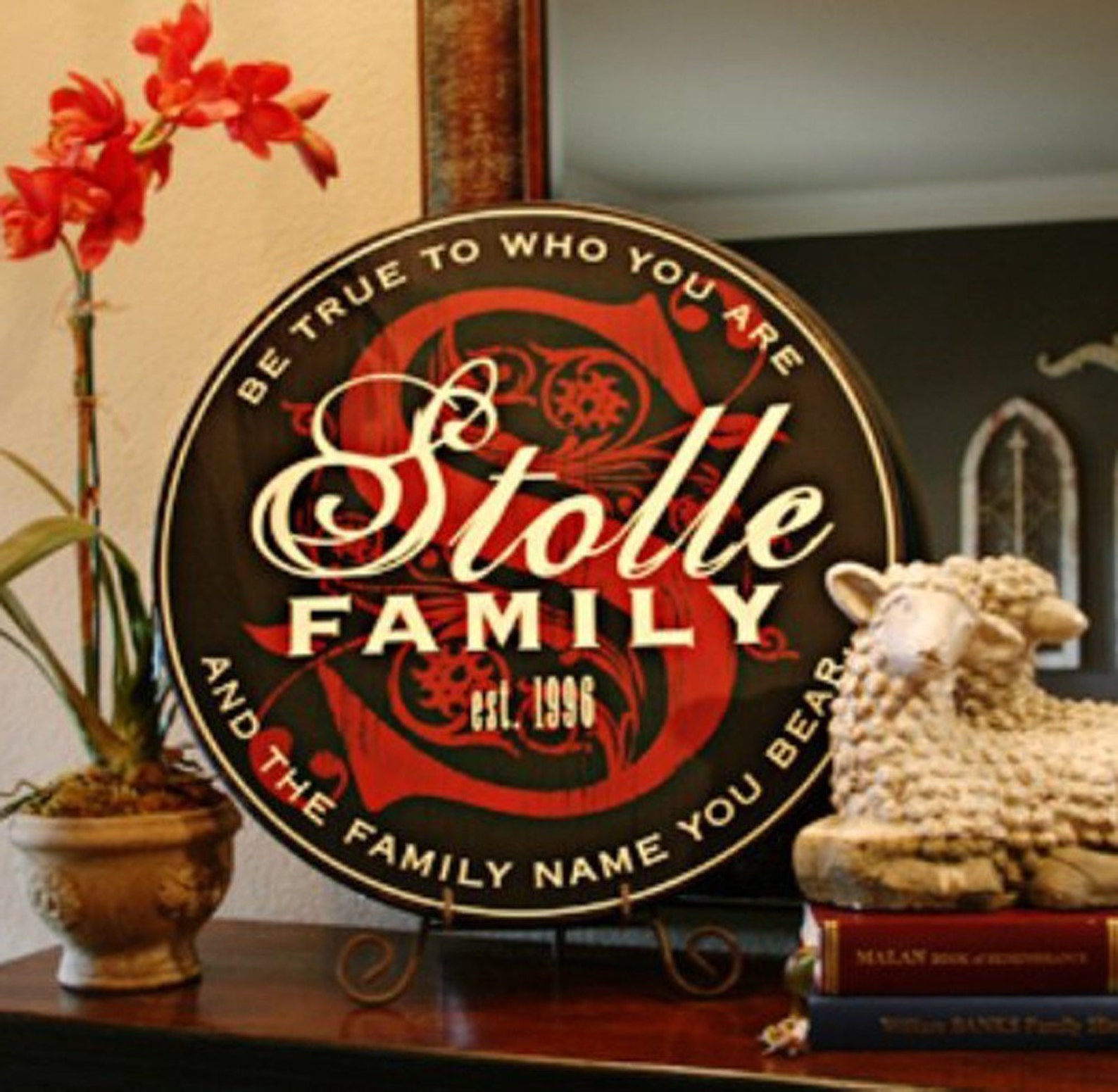 24 Round Established Family Name & Initial Sign - Etsy