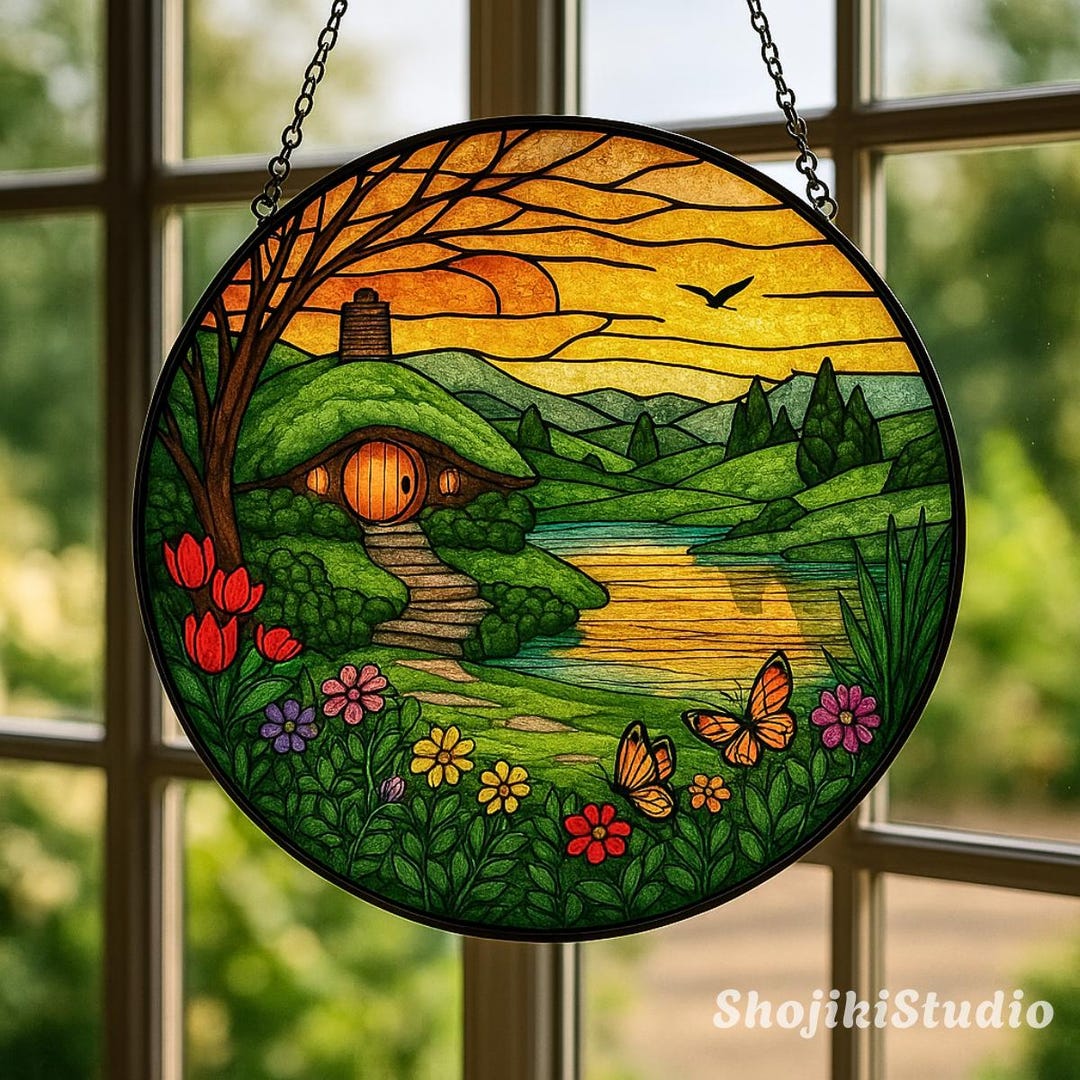 The Shire Stained Glass Suncatcher, Hobbit House Decor, Fantasy Stained ...