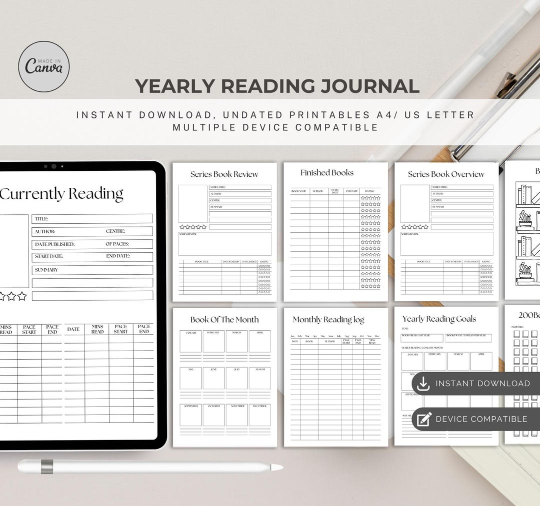Yearly Reading Planner | Printable Reading Journal | Book Tracker ...