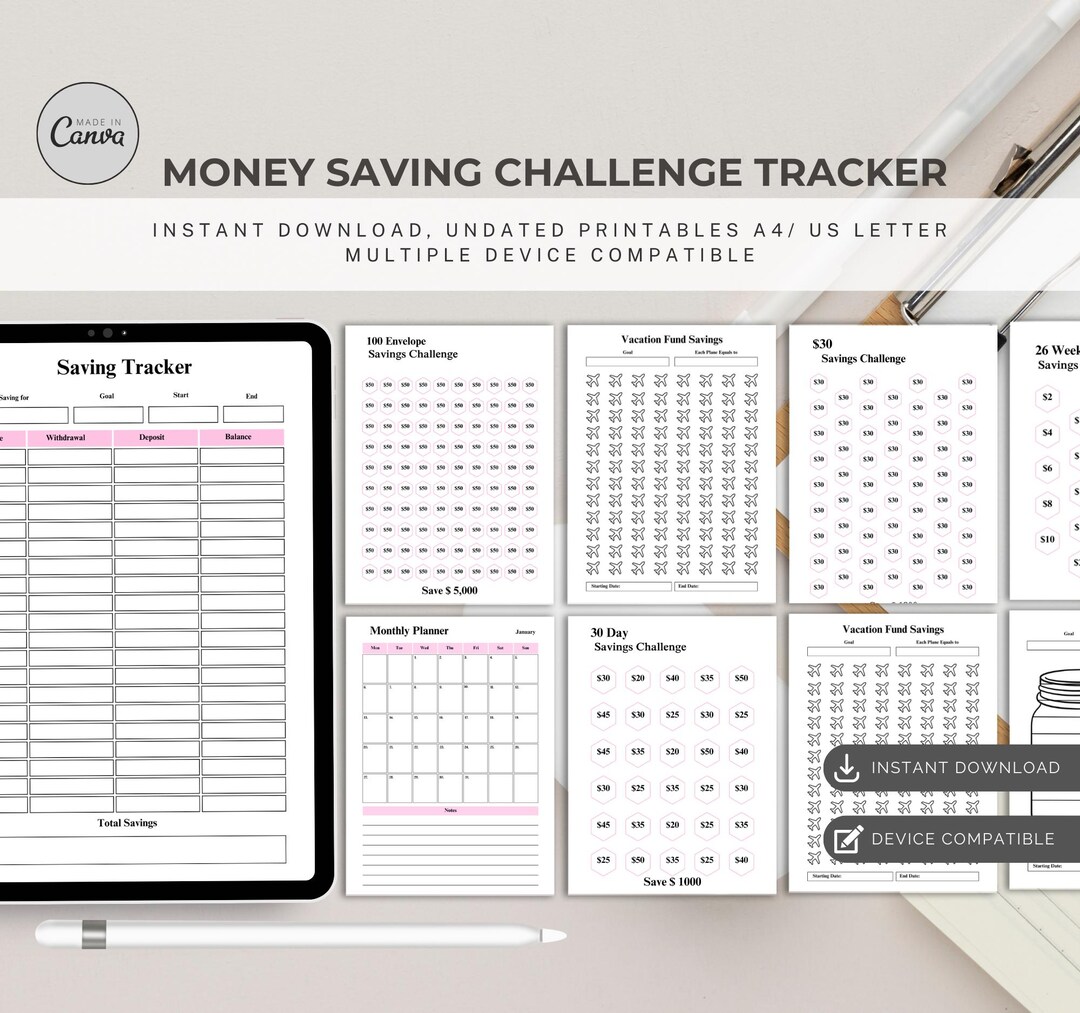 2025 Money Saving Challenge, Tracker | Savings Tracker | Budgeting ...
