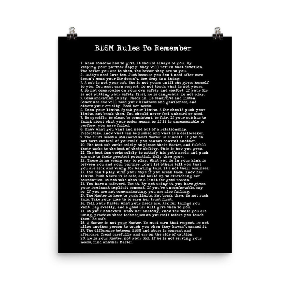 BDSM Rules to Remember Poster - 20 Things - Master / Dom - Slave / Sub ...