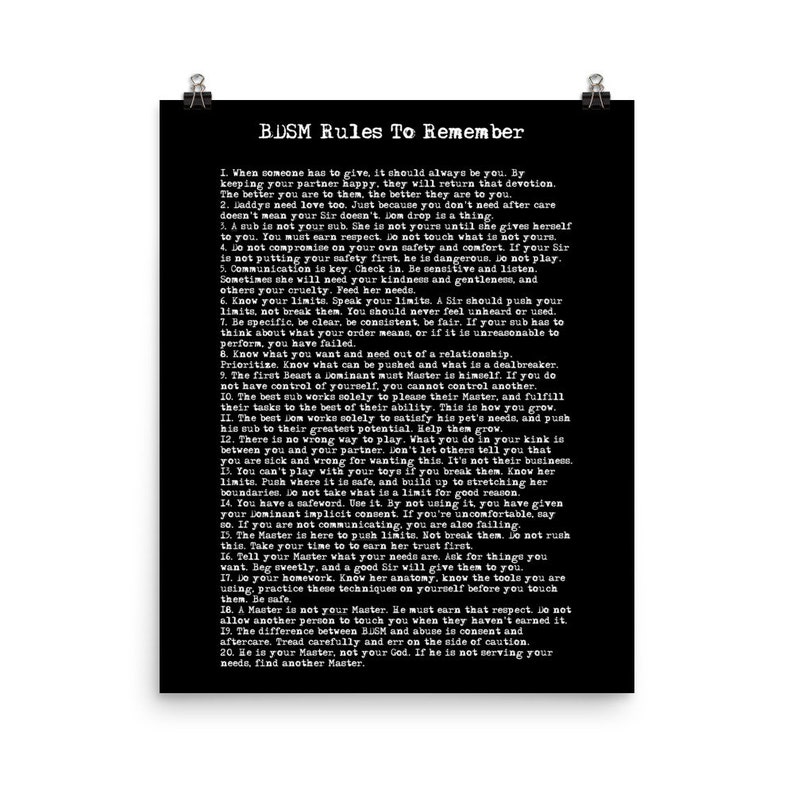 BDSM Rules to Remember Poster - 20 Things - Master / Dom - Slave / Sub ...