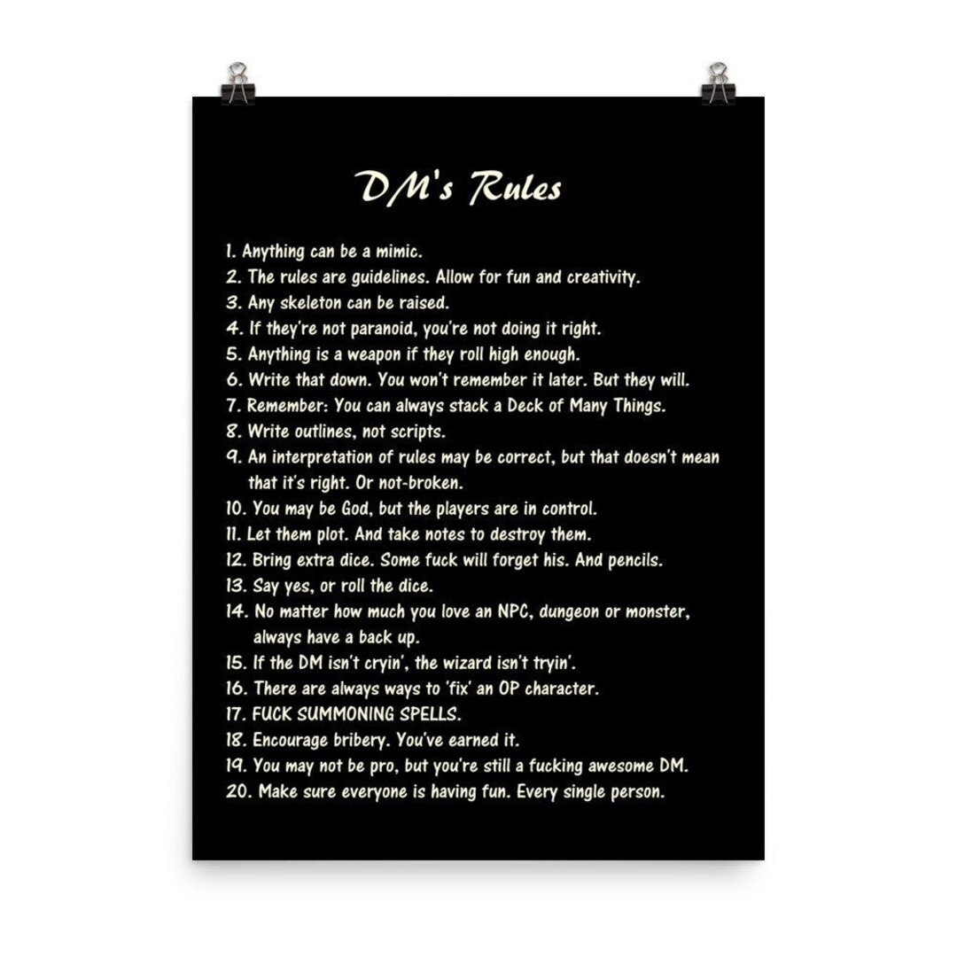 Dungeon Master's Rules Poster [explicit] - Dungeons and Dragons / D&D ...