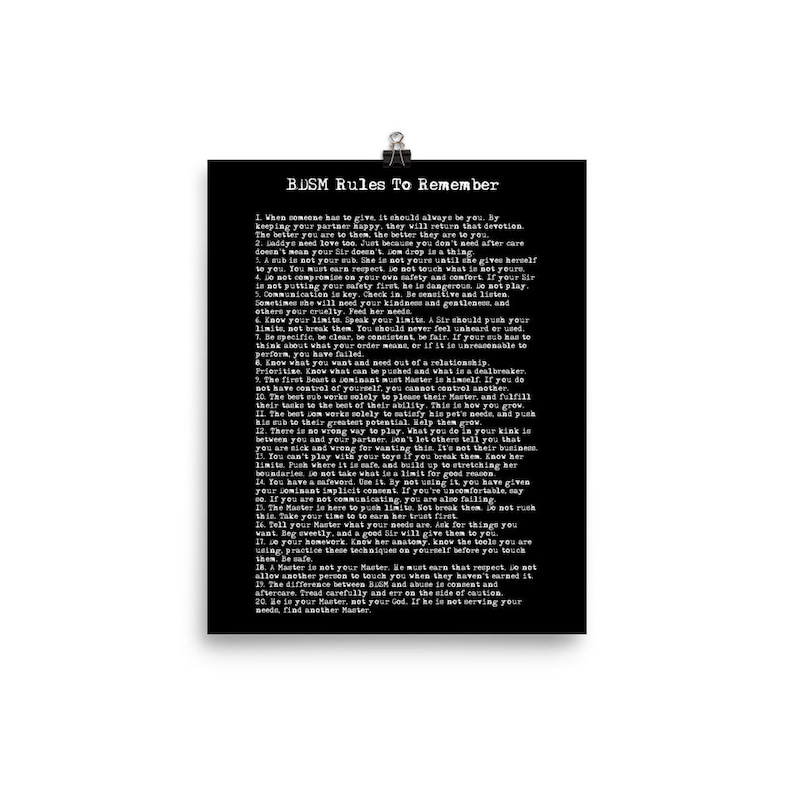 BDSM Rules to Remember Poster - 20 Things - Master / Dom - Slave / Sub ...