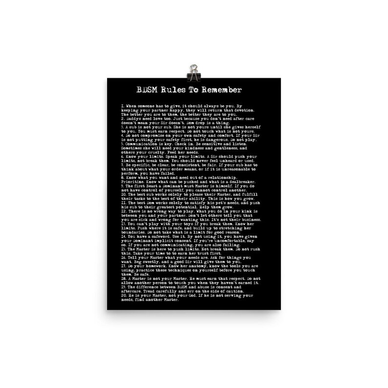 BDSM Rules to Remember Poster - 20 Things - Master / Dom - Slave / Sub ...