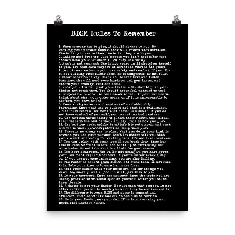 BDSM Rules to Remember Poster - 20 Things - Master / Dom - Slave / Sub ...
