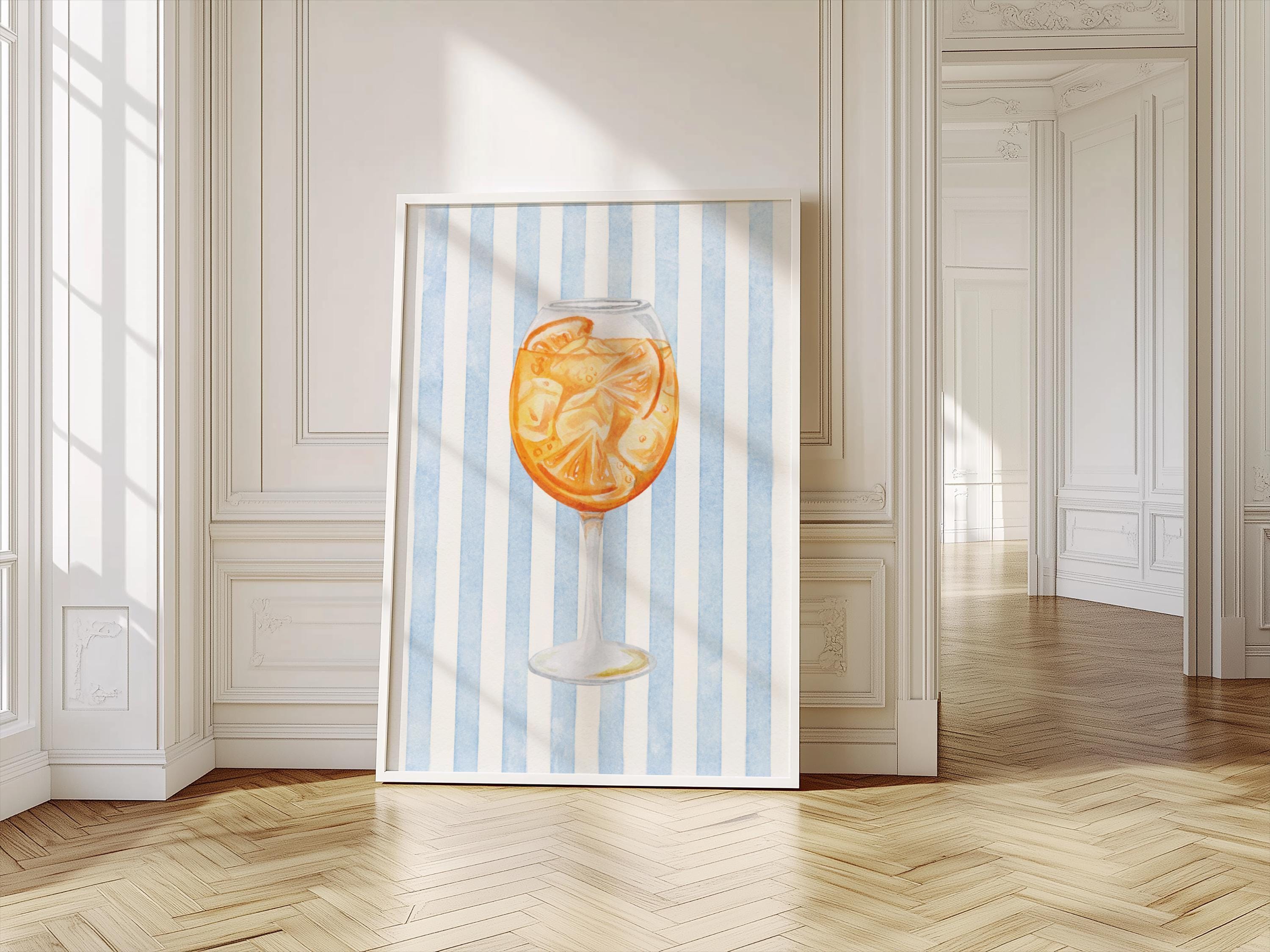 Aperol Spritz Wall Art (blue) - Pastel Cocktail Wall Art, Blue Aperol ...