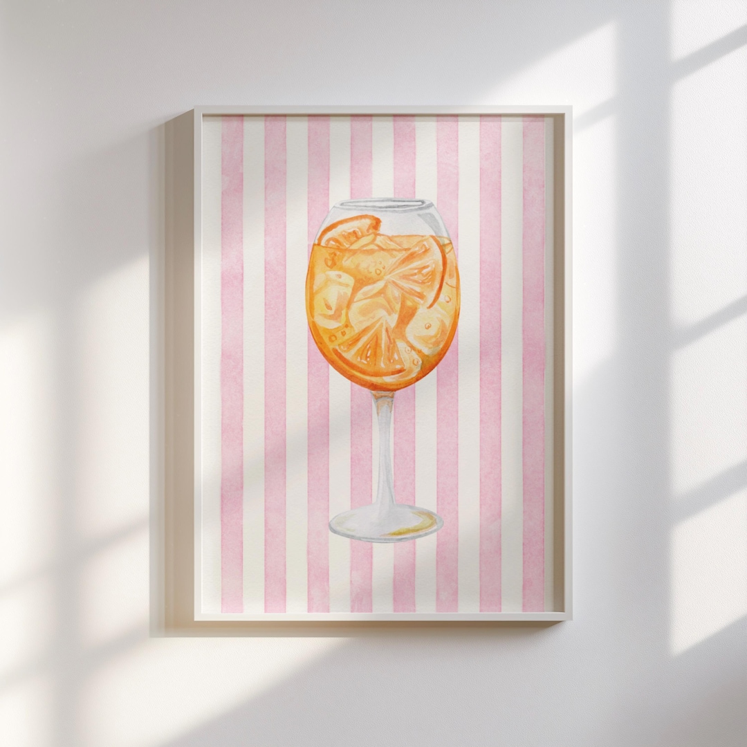 Aperol Spritz Wall Art (pink) - Pastel Cocktail Wall Art, Pink Aperol ...