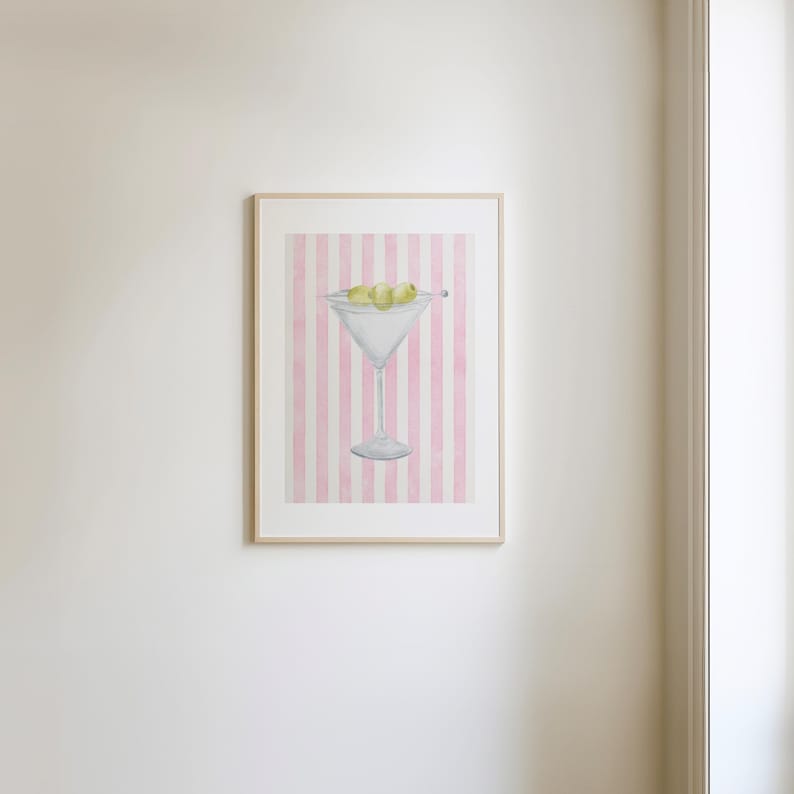 Martini Wall Art (pink) - Pastel Cocktail Stripped Wall Art, Pink ...