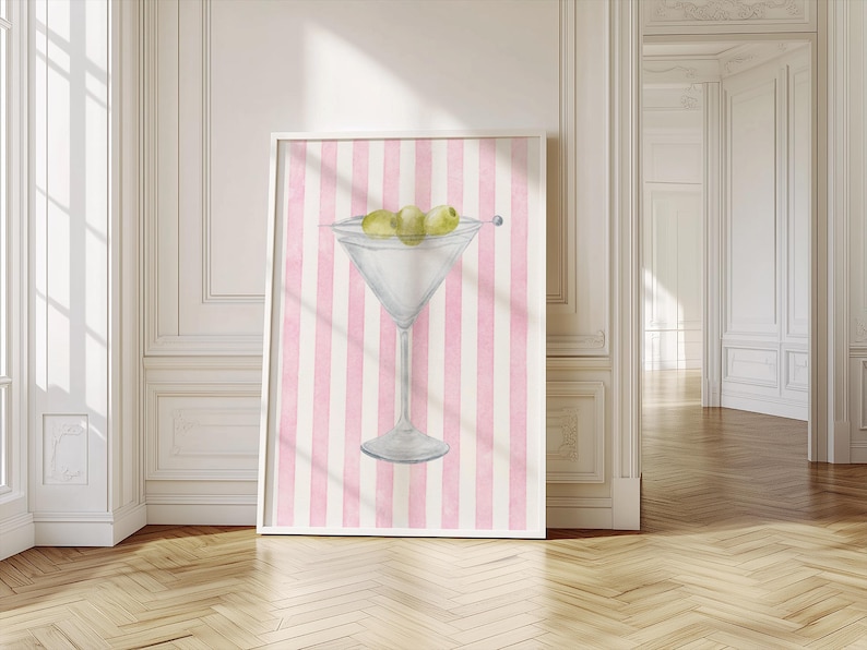 Martini Wall Art (pink) - Pastel Cocktail Stripped Wall Art, Pink ...