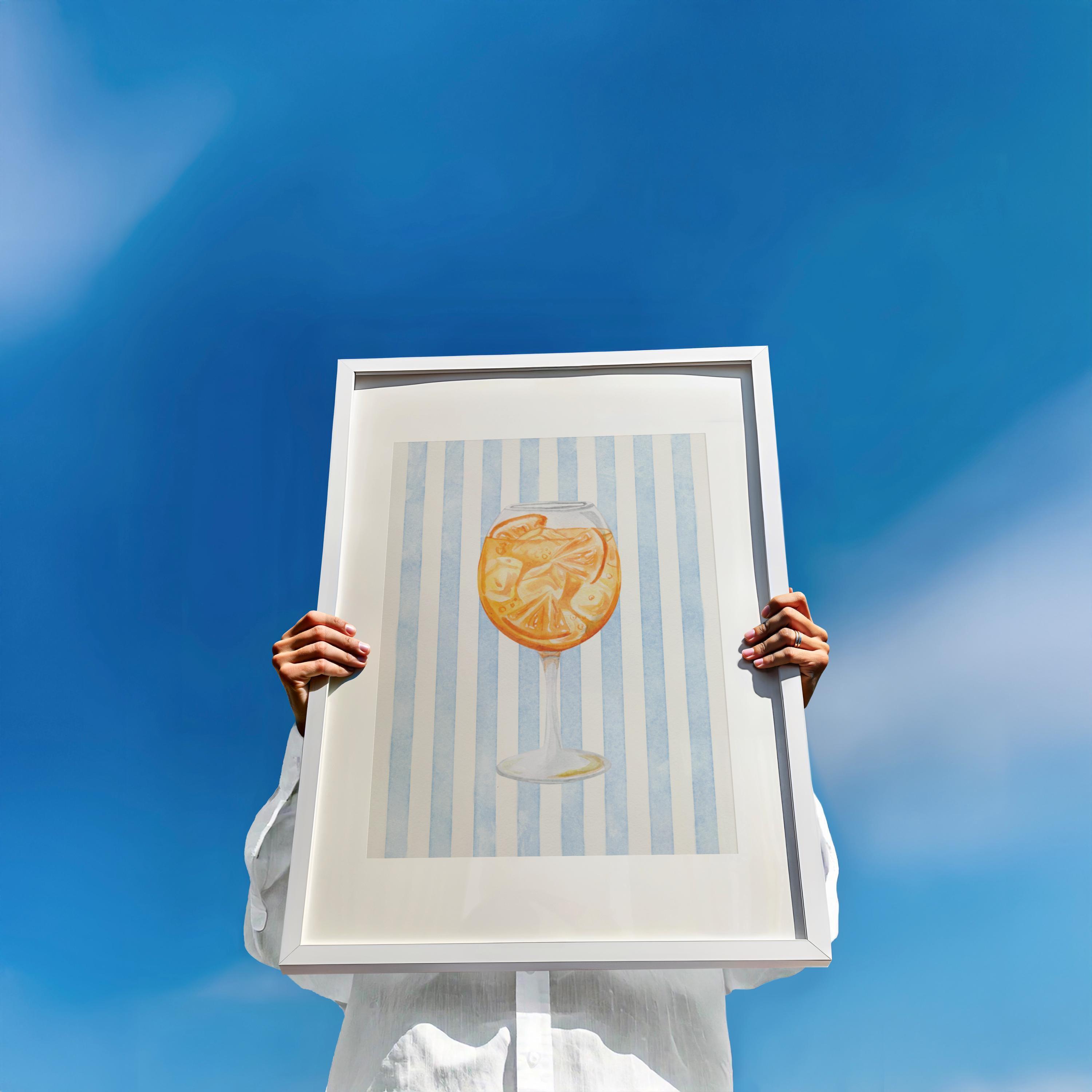 Aperol Spritz Wall Art (blue) - Pastel Cocktail Wall Art, Blue Aperol ...