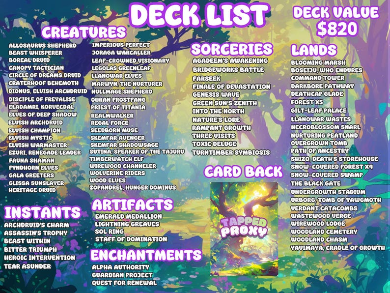 Lathril, Blade of the Elves Commander Proxy Deck, 100 Cards + Tokens, Lathril Elves Deck ...