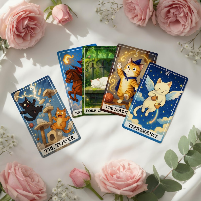 Cat Tarot Deck: Complete 78 Cards Tarot Deck, Cat Themed Tarot Cards - Etsy