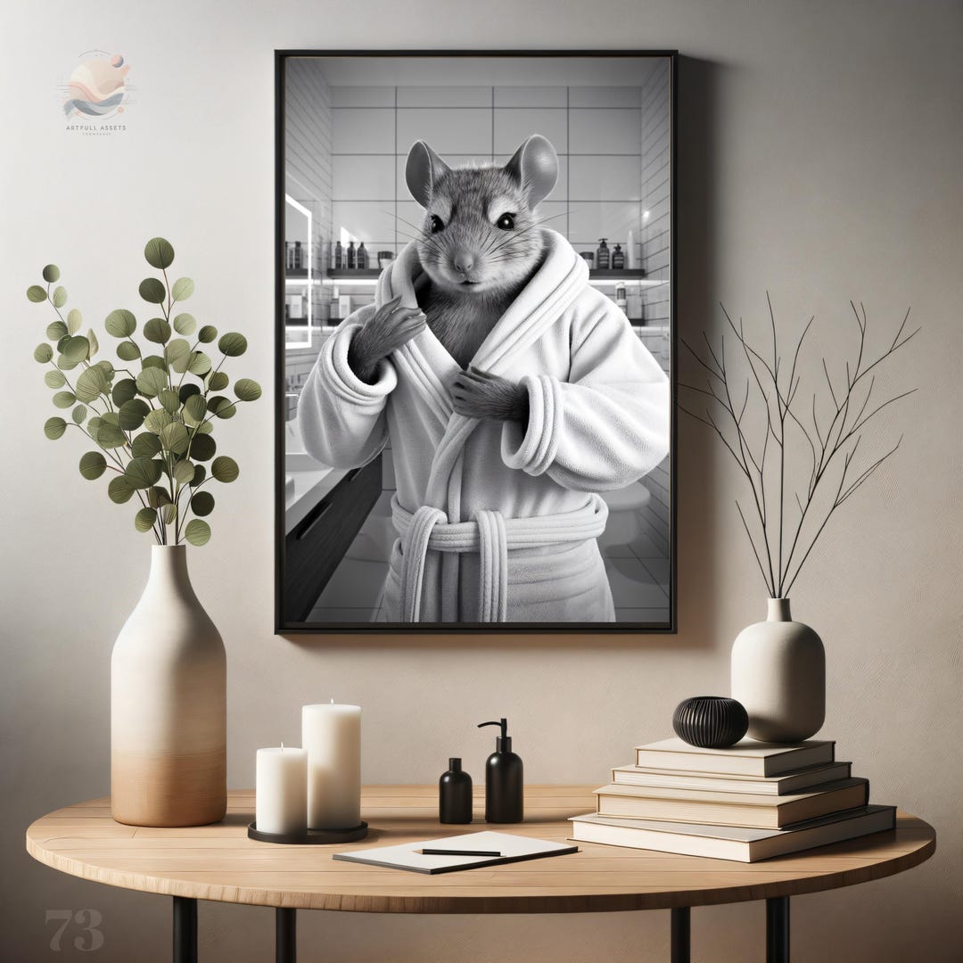 Mouse Sitting on the Toilet Reading Newspapers, Funny Wall Decor ...