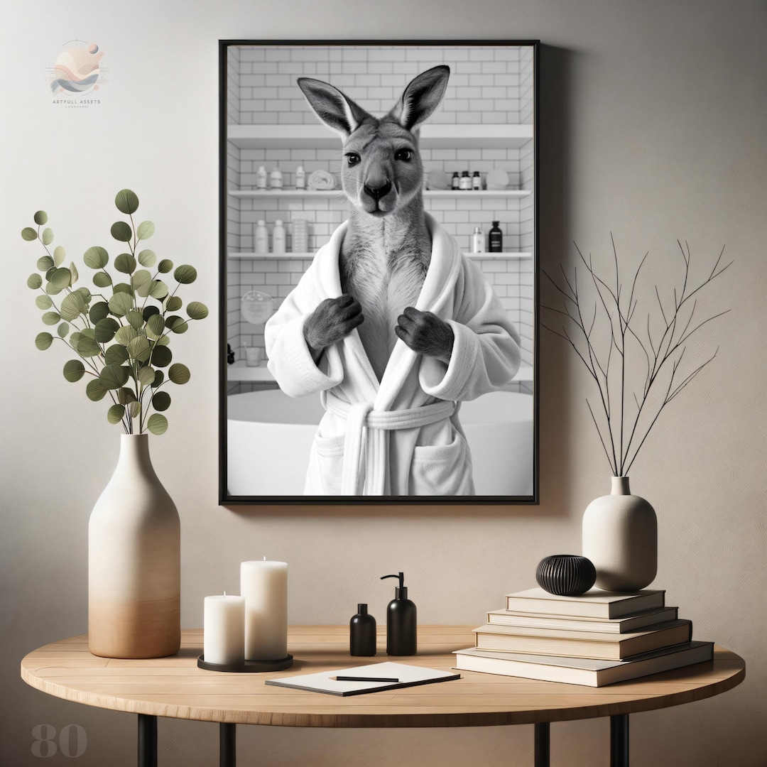 Kangaroo Sitting on the Toilet Reading Newspapers, Funny Wall Decor ...