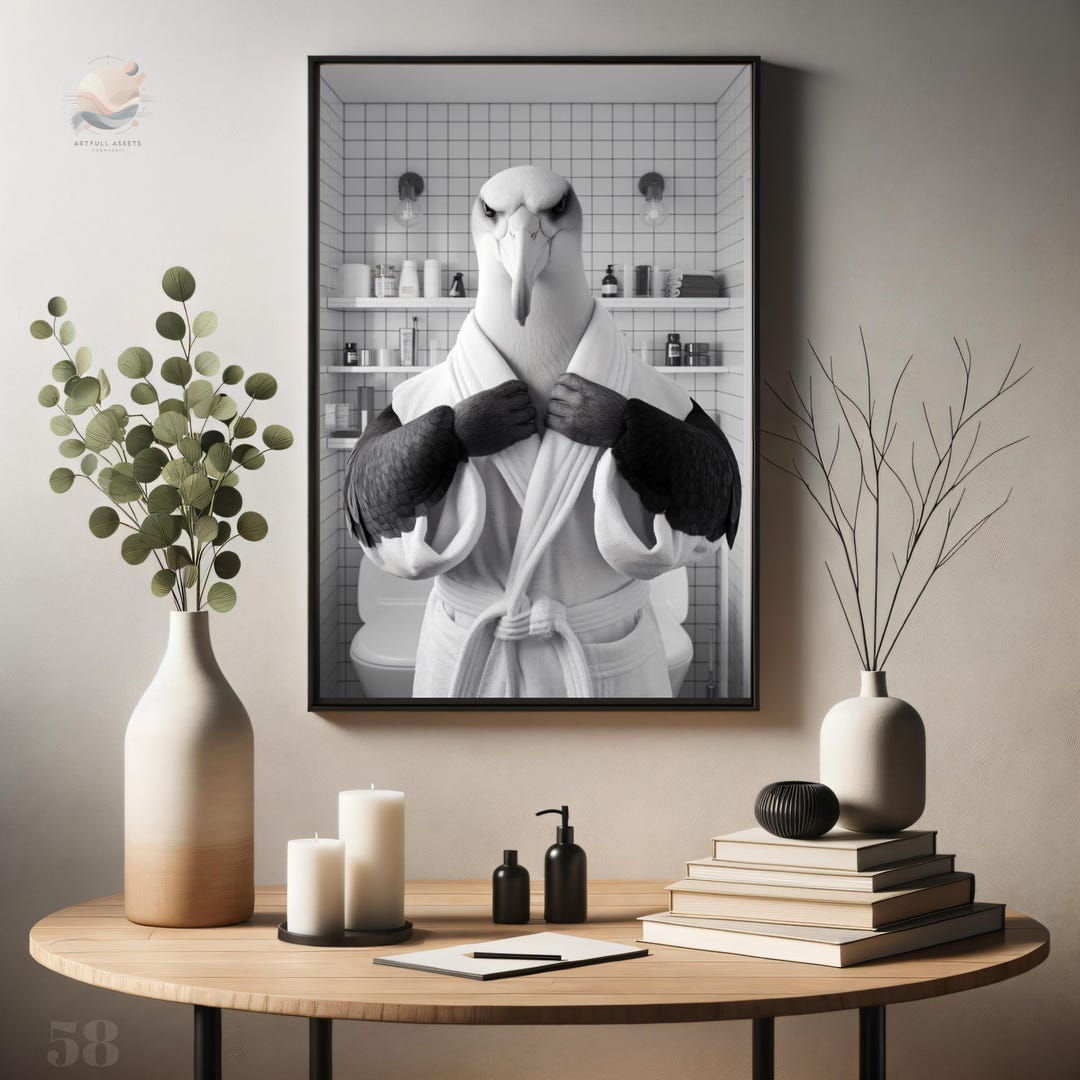 Albatross Sitting on the Toilet Reading Newspapers, Funny Wall Decor ...