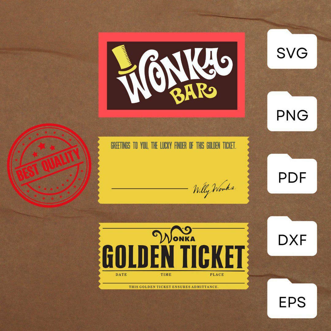 Wonka Golden Ticket Svg, Wonka Bar Chocolate Wrapper Svg, Cutting File ...
