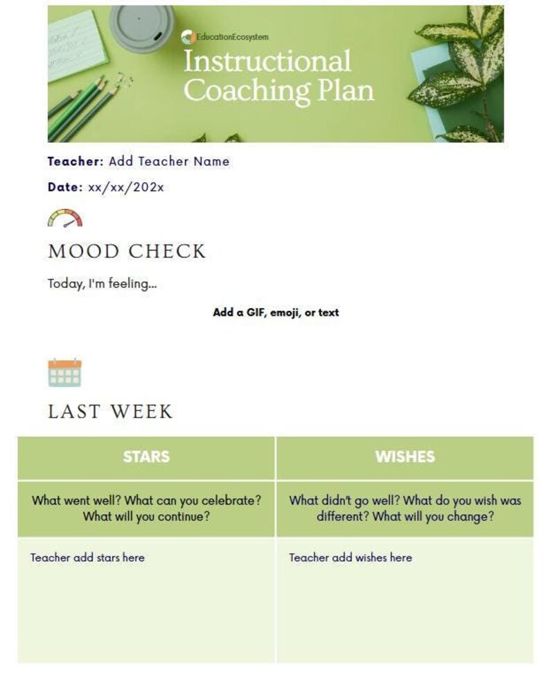 Instructional Coaching Plan Template - Etsy