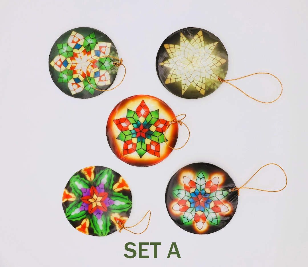 Parol Capiz Shell Ornaments 3” | Set of 5 Assorted Designs | Handmade ...
