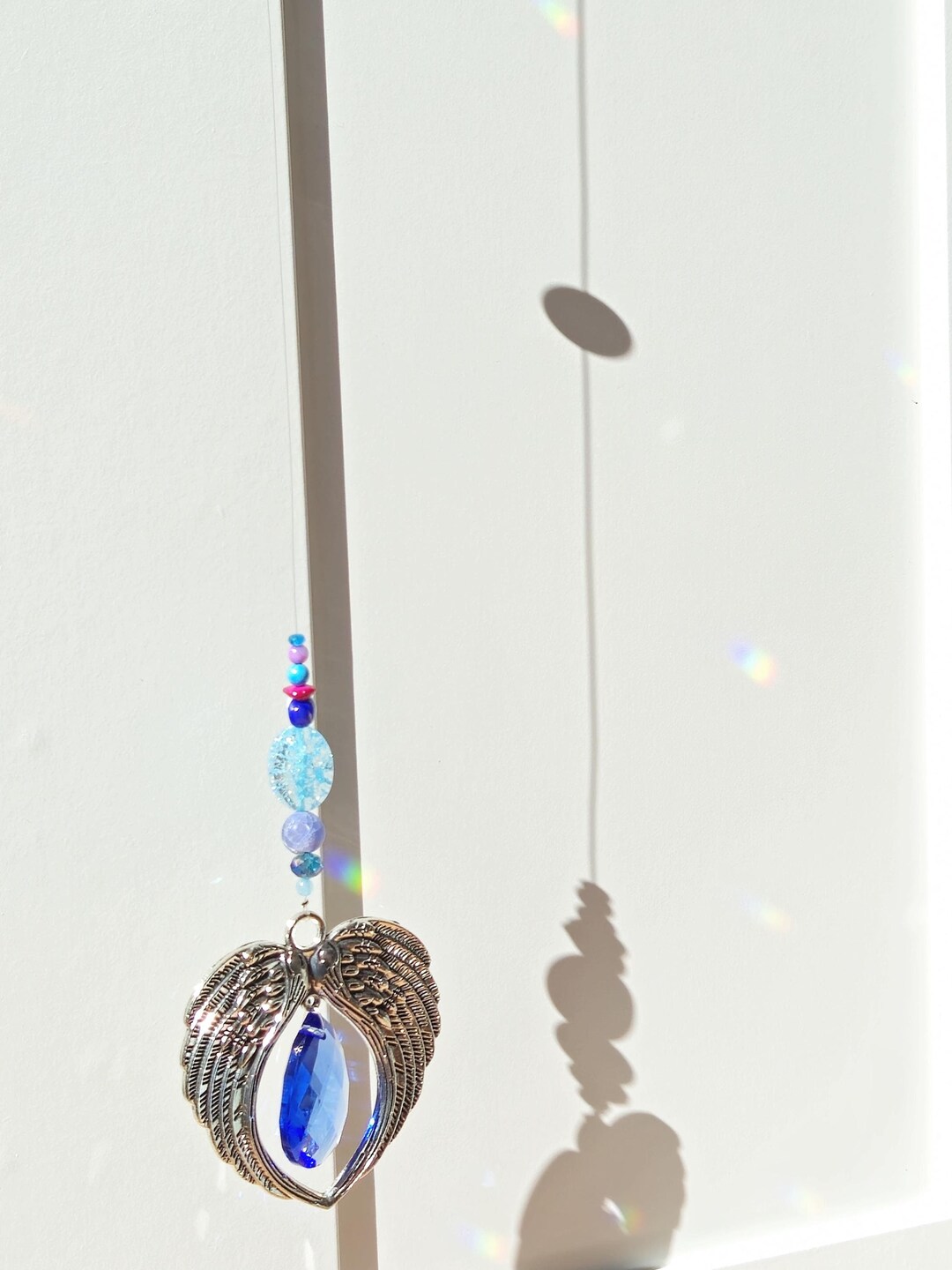 Blue Crystal Angel Wings Suncatcher, Handmade Boho Decoration for ...