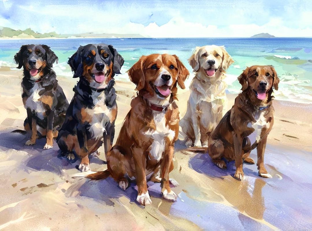 Pet Portrait Memorial Multi Dogs Portrait Five Dogs Painting DOG ...