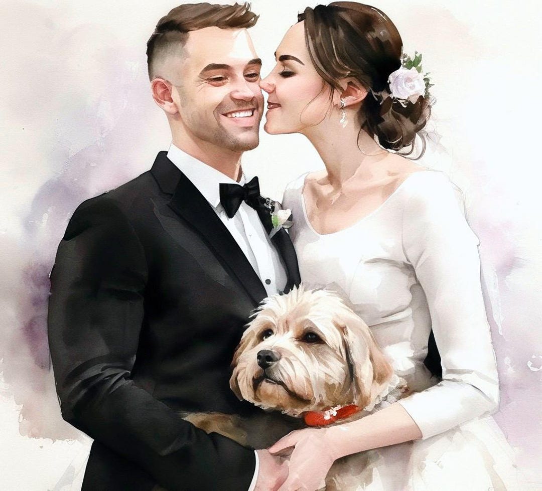Custom Wedding Watercolor Portrait, Bridal Gown Painting, Personalized ...