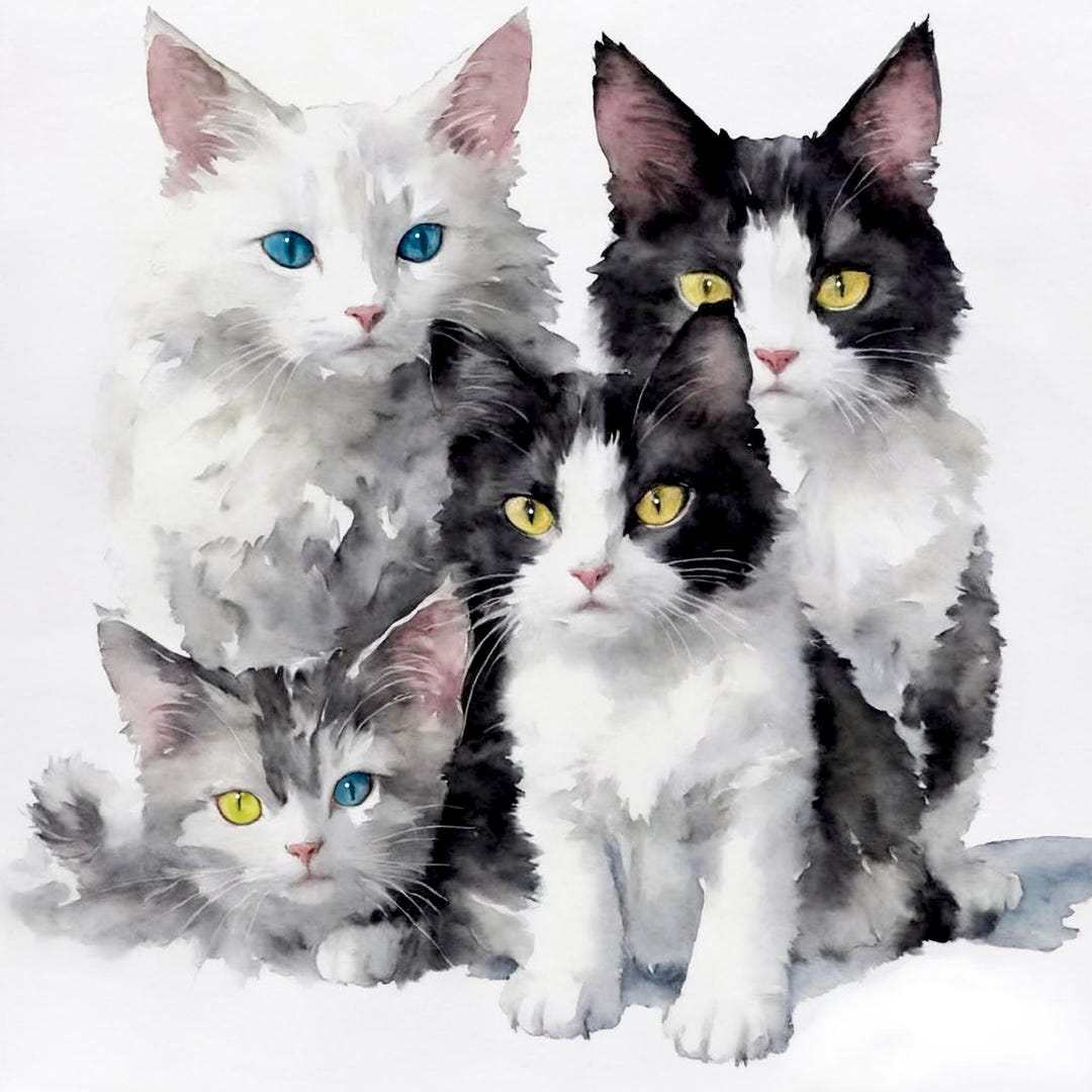 Multi Cats Portrait Painting, Custom Cat Portrait,multi Pet Portrait ...