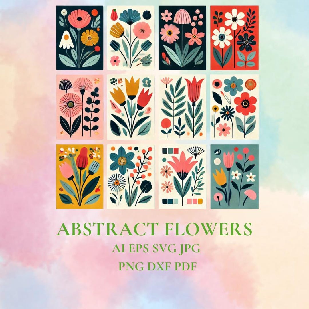 Abstract Flower Svg and Png Bundle, Danish Flower Svg, Retro Flower Svg ...