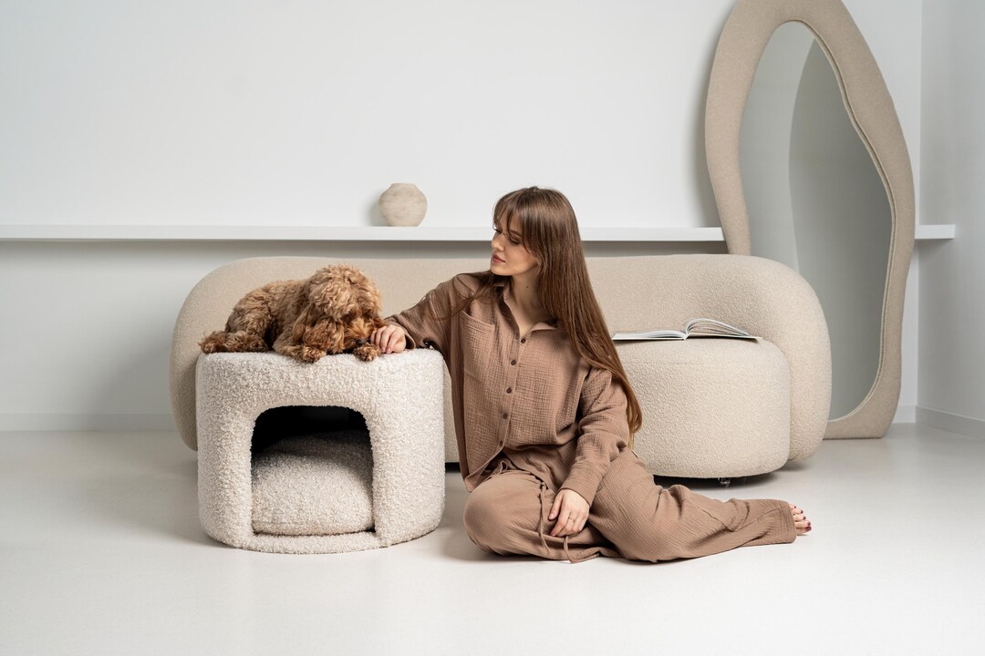 Smoke White Poodle Pet Bed: Plush Cube Ottoman, Modern Dog Kennel - Etsy
