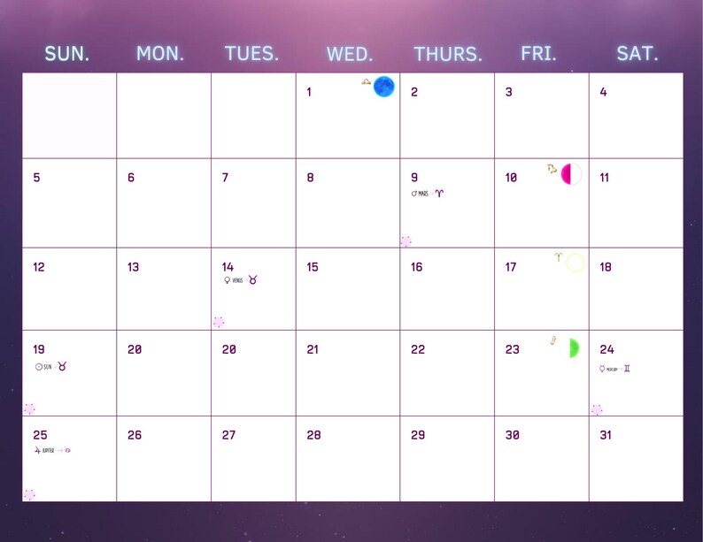 2026 Astrology Wall Calendar | Moon Phases, Retrogrades, Transits - Etsy