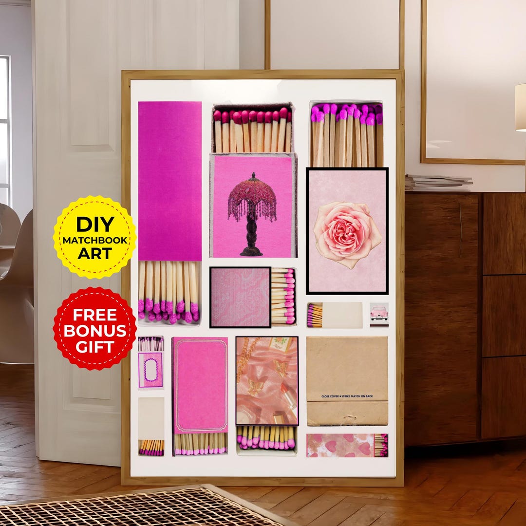 Pink Matchbook Poster Art Template Pink Matchbox Digital Printable ...