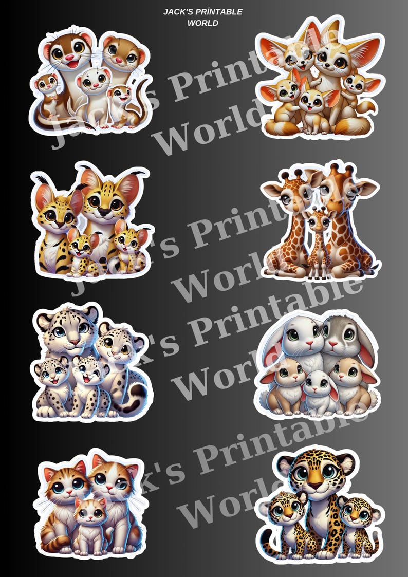 Cute Animal Family Printable Stickers Pretty, Digital Stickers ...