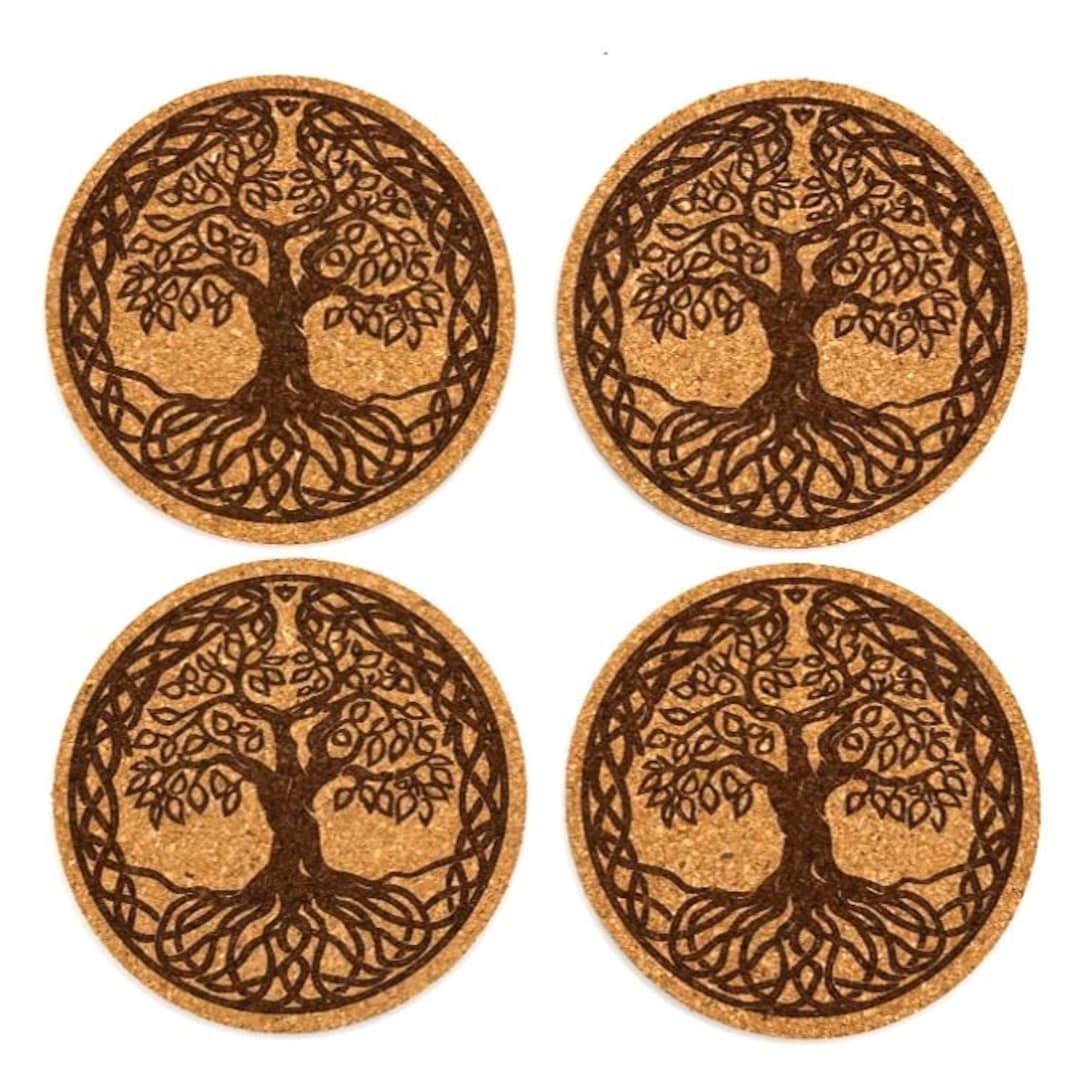Tree of Life Engraved Natural Cork Round Coasters - Made in Michigan - Etsy