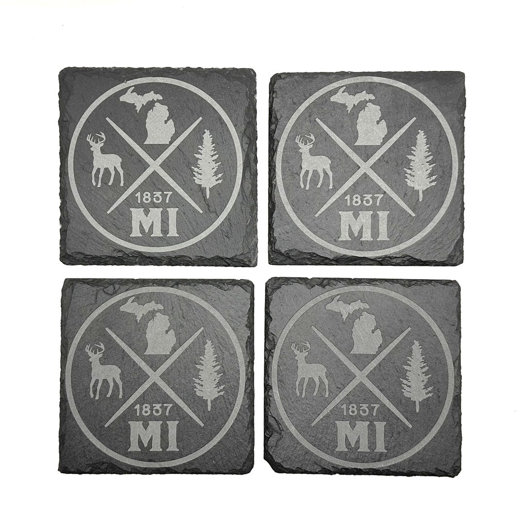 Michigan Themed Slate Engraved Coasters - Set of 4 - Made in Michigan ...