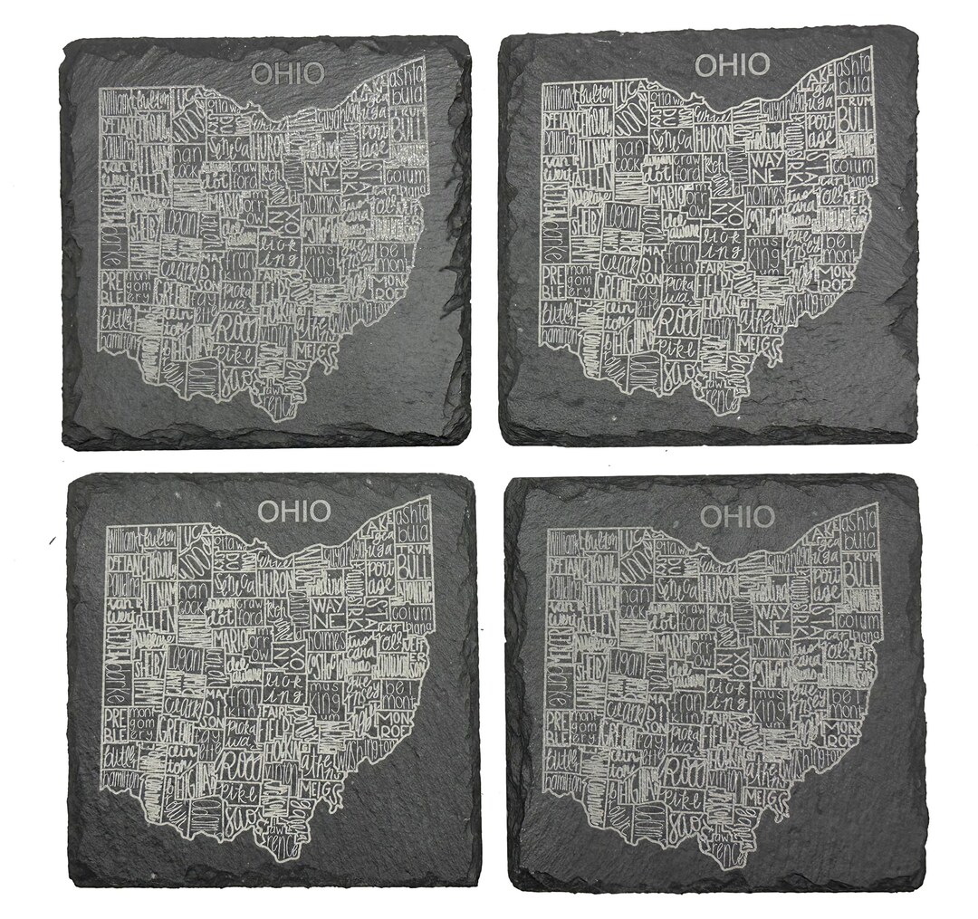 Ohio Themed Slate Engraved Coasters - Set of 4 - Made in Michigan - Etsy