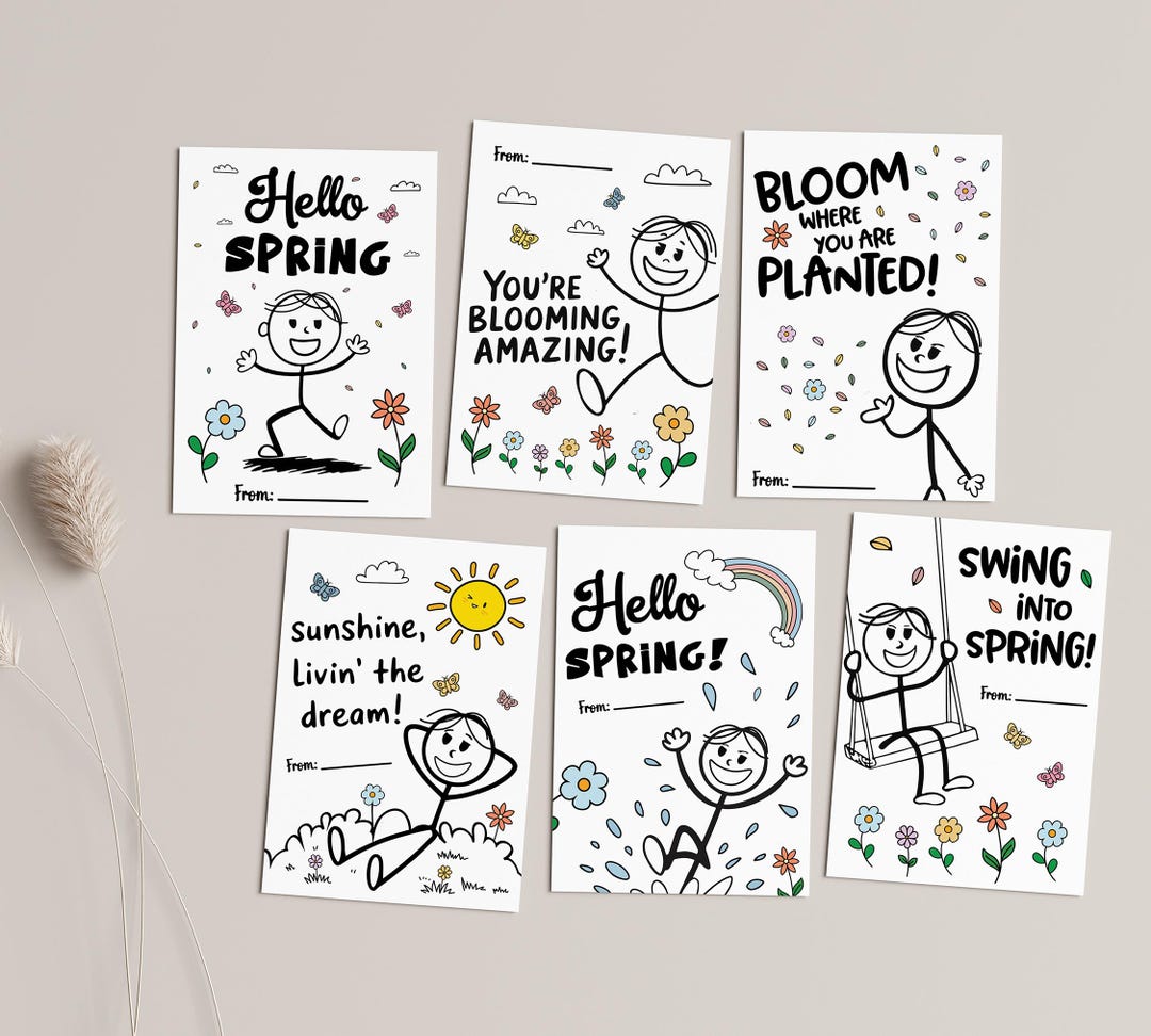 Burst Into Spring With 12 Hand-drawn Greeting Cards, Playful Fun Stick ...