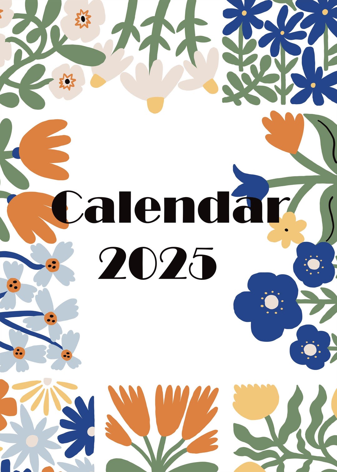2025 Printable Calendar, Calendar Cute Floral 2025 - Digital Download ...