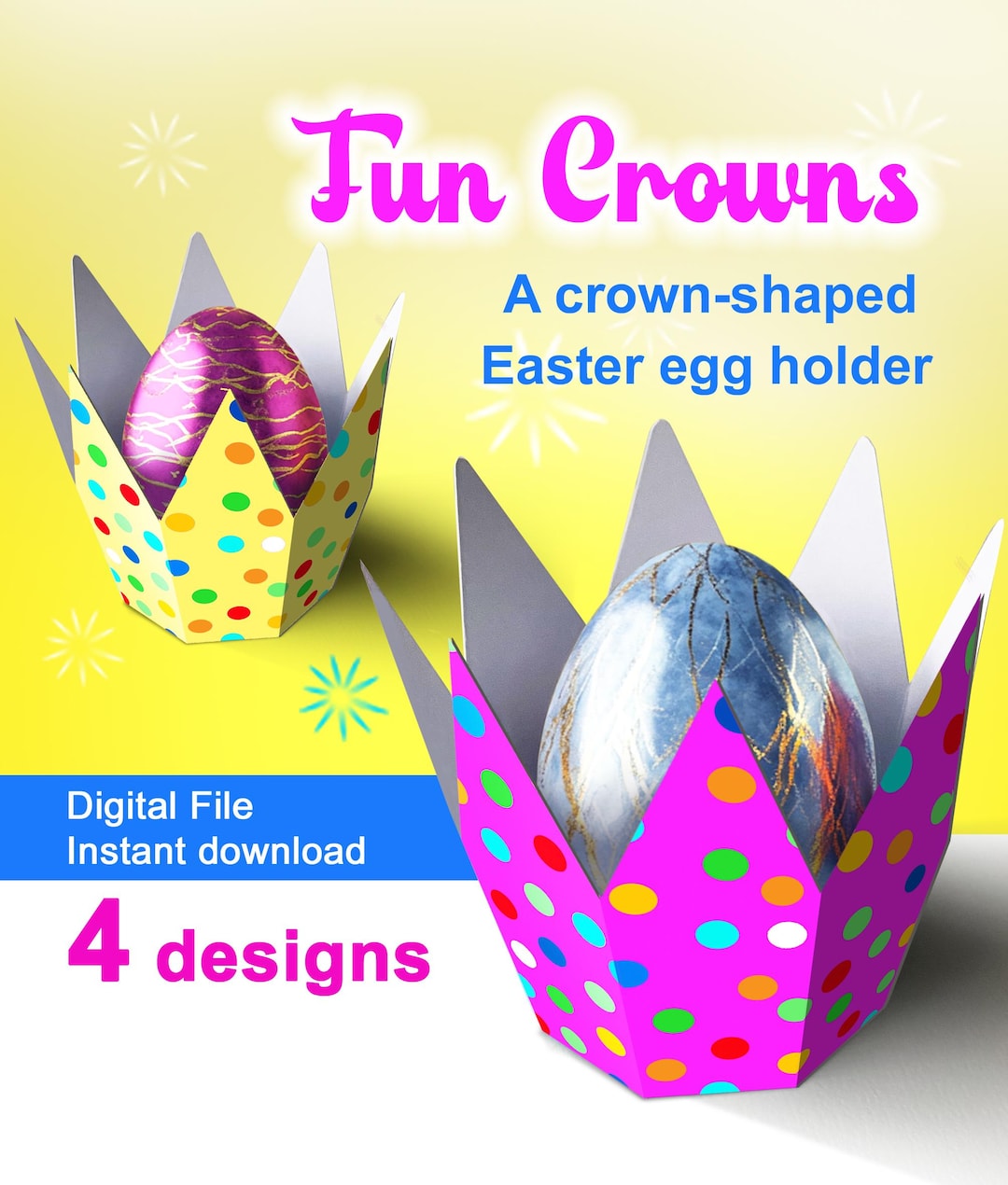Easter Egg Crown Shaped Holder, 4 Cheerfully Patterns, Festive Table ...