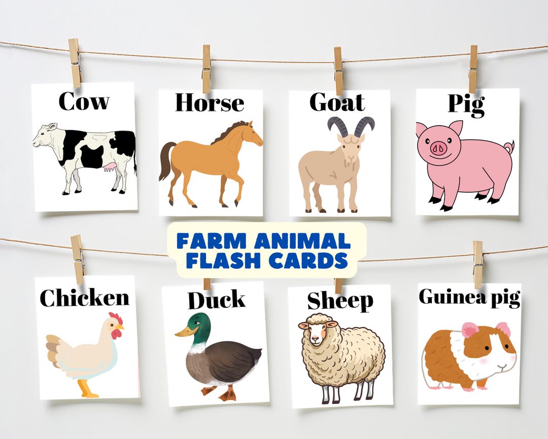 Farm Animals Flash Cards, Educational Flash Cards Digital, Homeschool ...