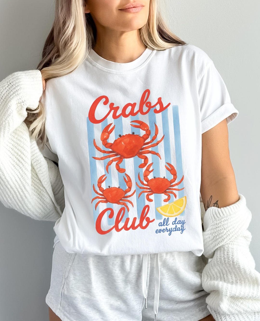 Funny Crab Shirt Crabs Club All Day Everyday Graphic Tee Ocean Lover ...